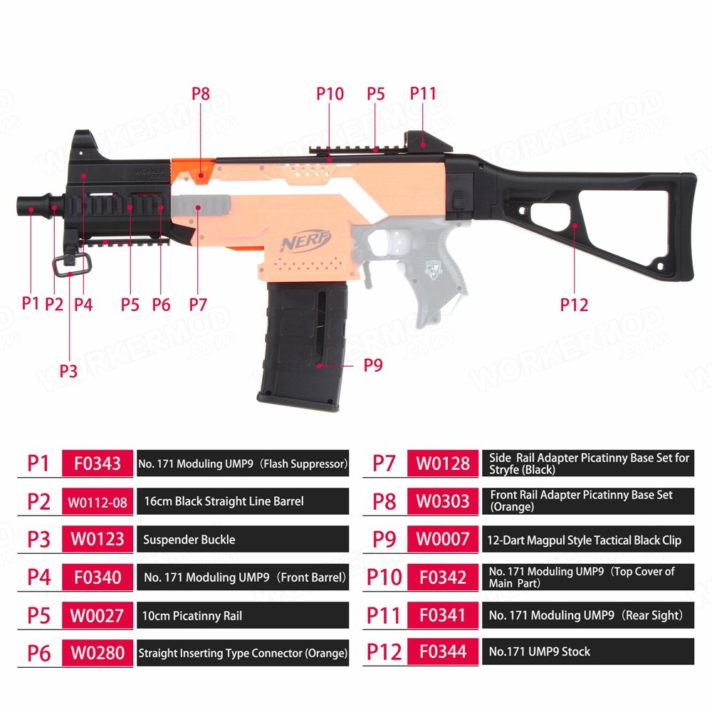 WORKER UMP9 Mod Kit for Stryfe Blaster | Worker4Nerf